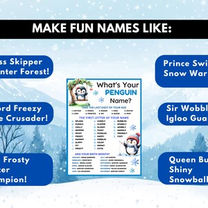 What's Your Penguin Name Game With Name Tags & Penguin Sign, Penguin ...