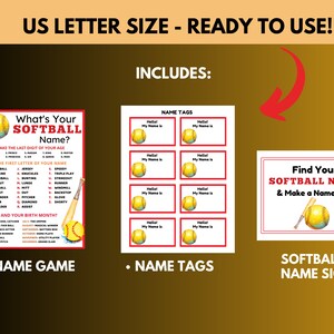 What's Your Softball Name Game With Name Tags & Softball Sign, Softball ...