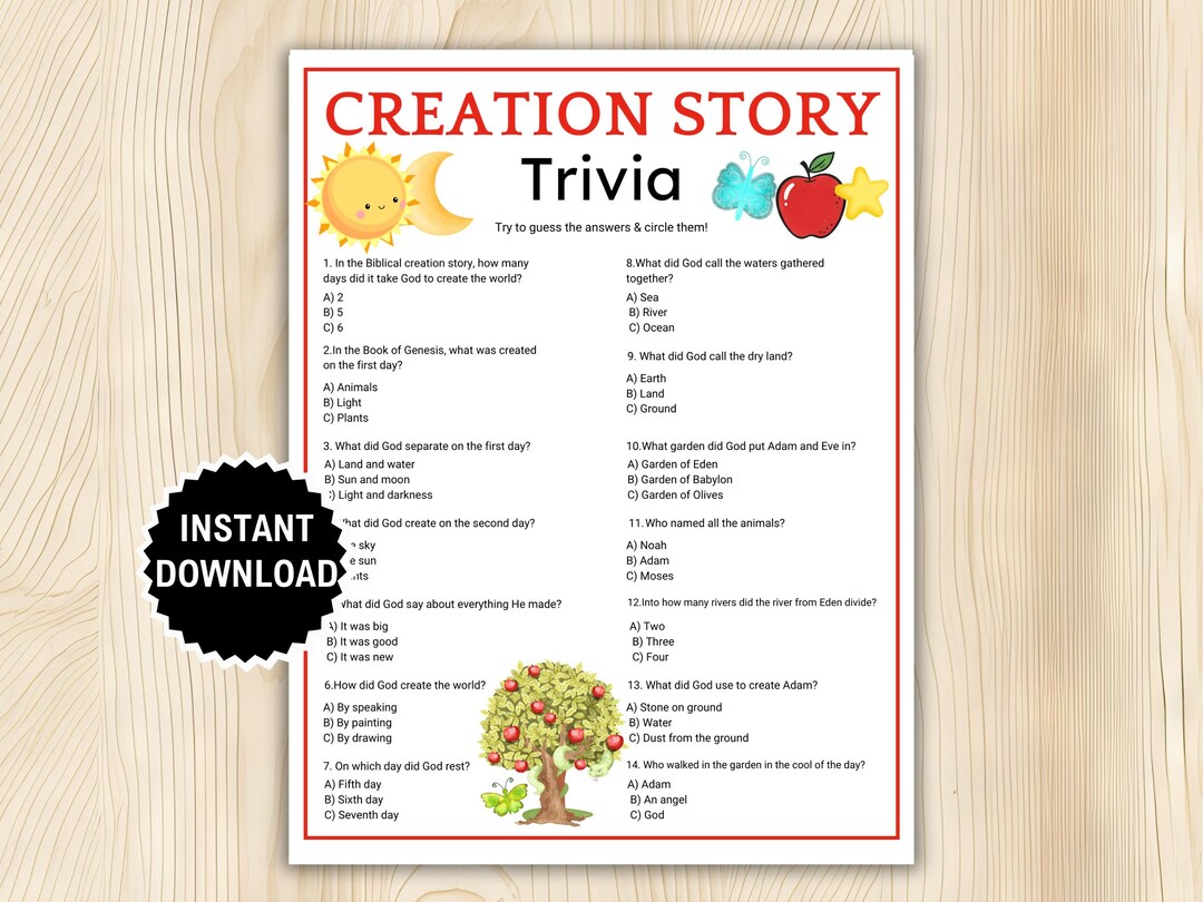 Bible Creation Story Trivia Game, Bible Trivia Questions, Homeschool ...