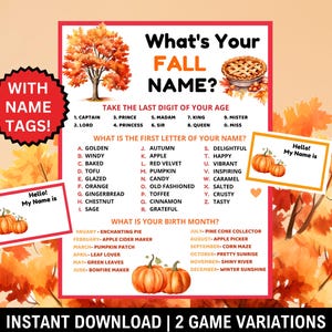 What's Your Fall Name Game With Fall Name Tags + Fall Sign, Fall Party ...
