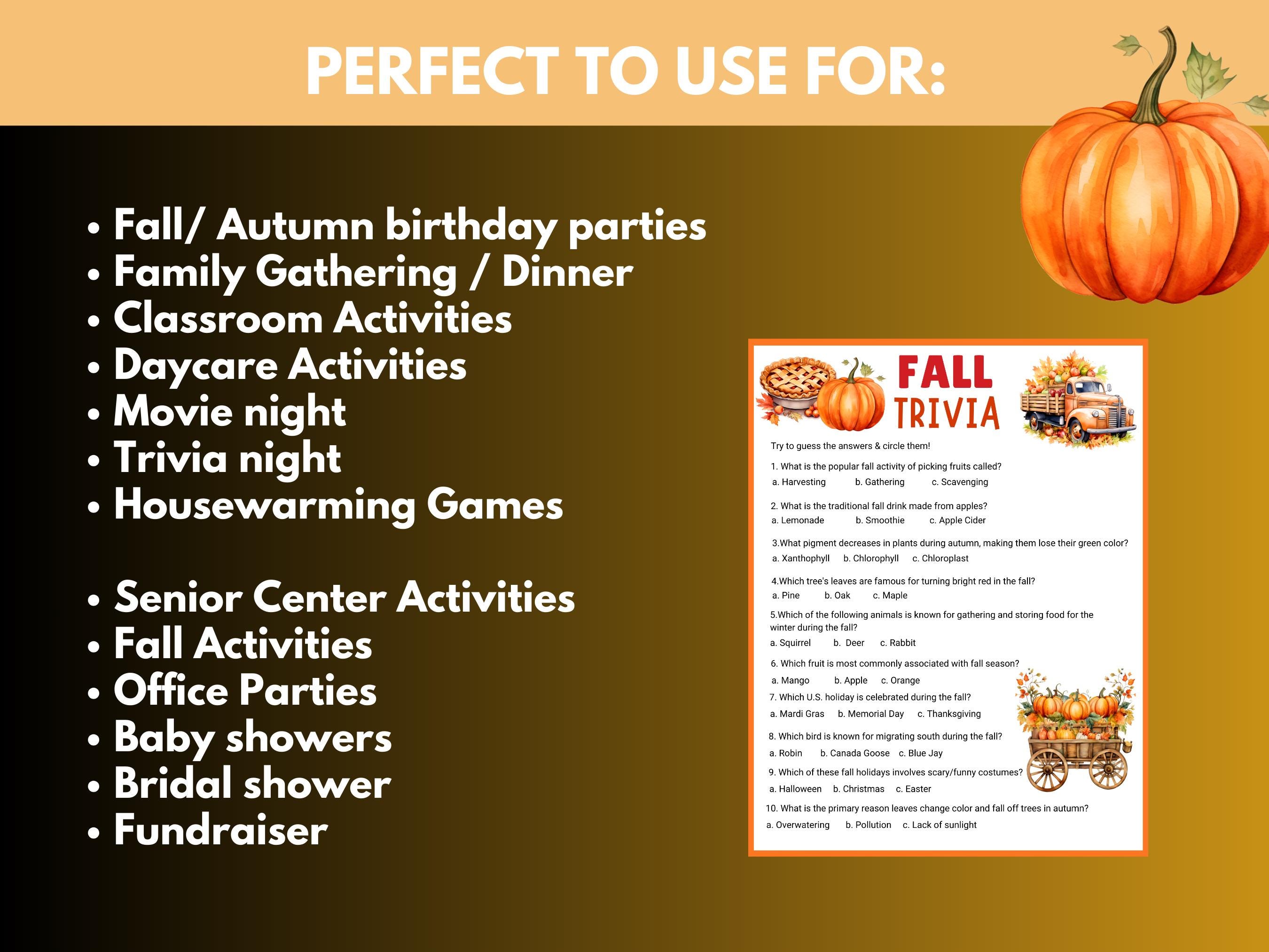 Fall Trivia Game, Autumn Themed Quiz, Fun Fall Activity for Kids and ...