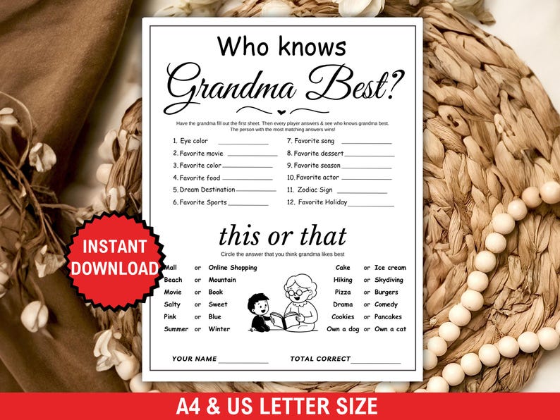 Who Knows Grandma Best, Grandparents Day, Grandma Trivia, Grandma Party ...