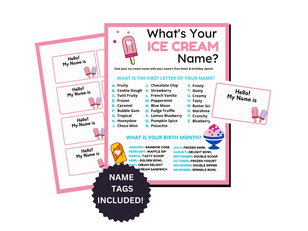 What's Your Ice Cream Name Game, Ice Cream Party Games, Ice Cream Name ...