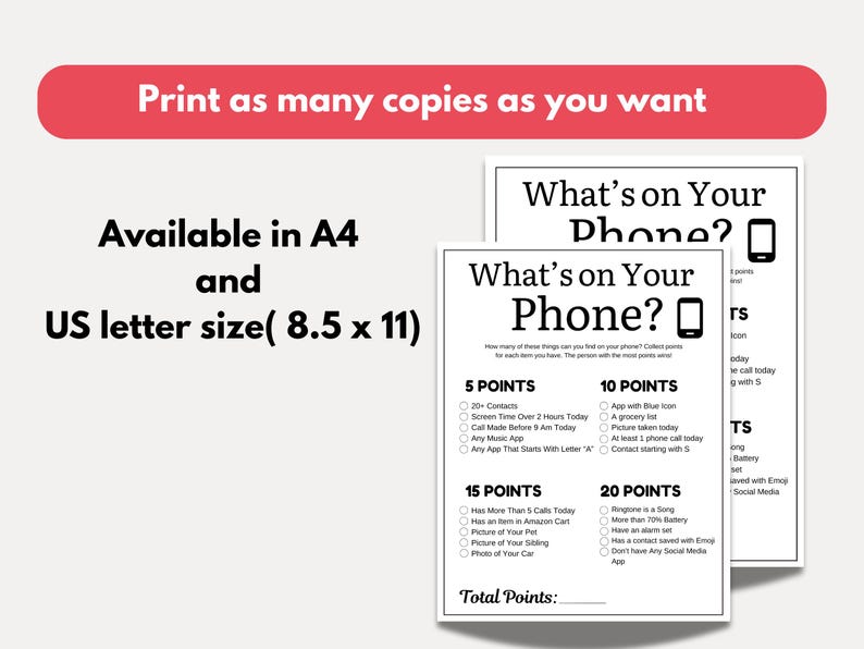 What's on Your Phone Game Printable, Cell Phone Game, Family Reunion ...