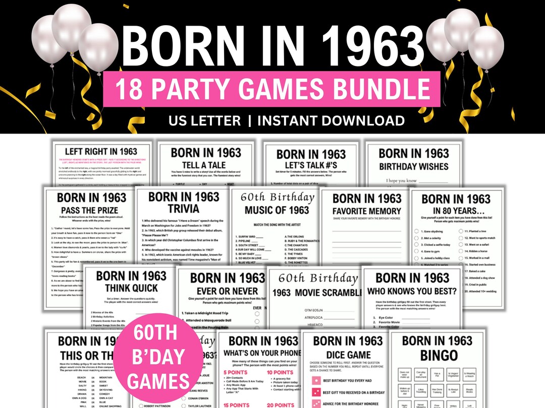 60th Birthday Party Games | Born in 1963 Game | 1963 Games, 1963 ...