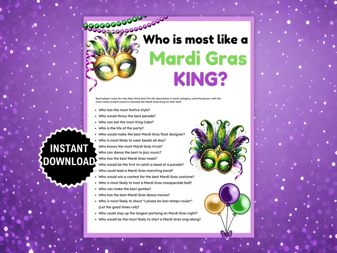 Mardi Gras Game, New Orleans, Fat Tuesday,printable Mardi Gras Game for ...