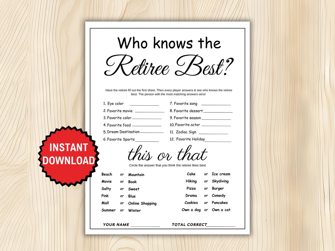 Who Knows the Retiree Best Game, Fun Co-worker Retirement Games, How ...