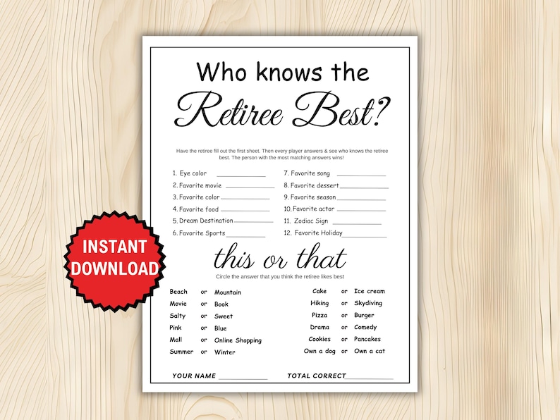 Who Knows the Retiree Best Game, Fun Co-worker Retirement Games, How ...