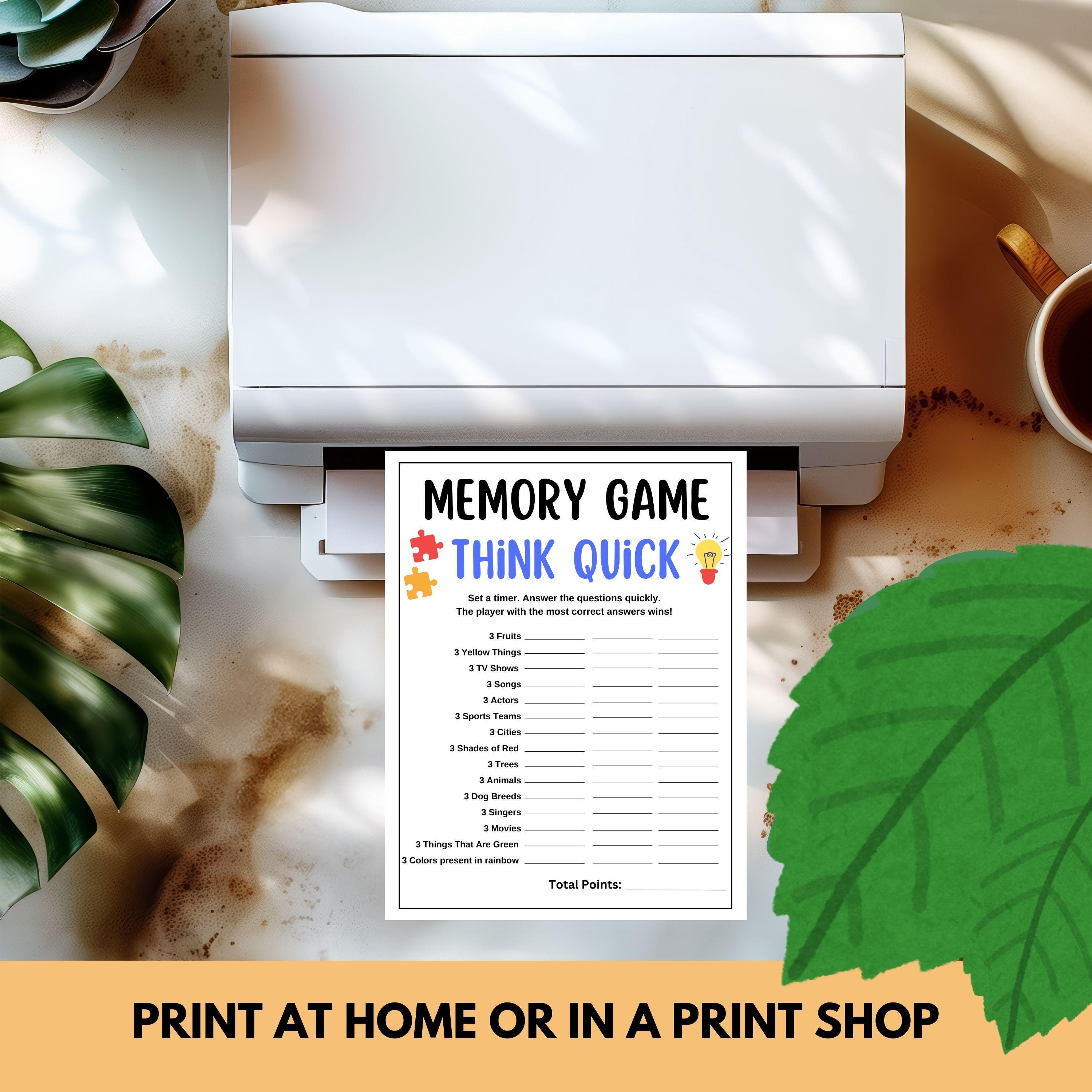 Dementia Think Quick Game, Dementia Activities, Brain Games, Memory ...