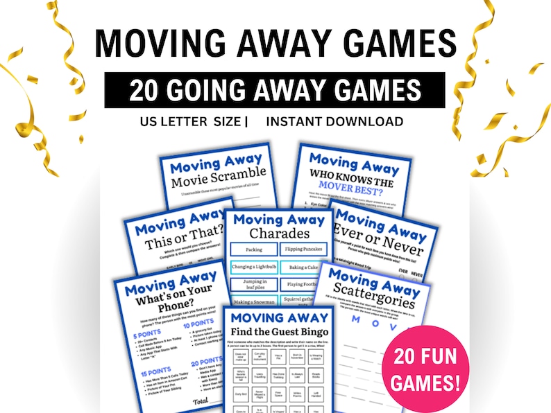 Going Away Party Games-20 Moving Away Games, Farewell Party Bundle ...