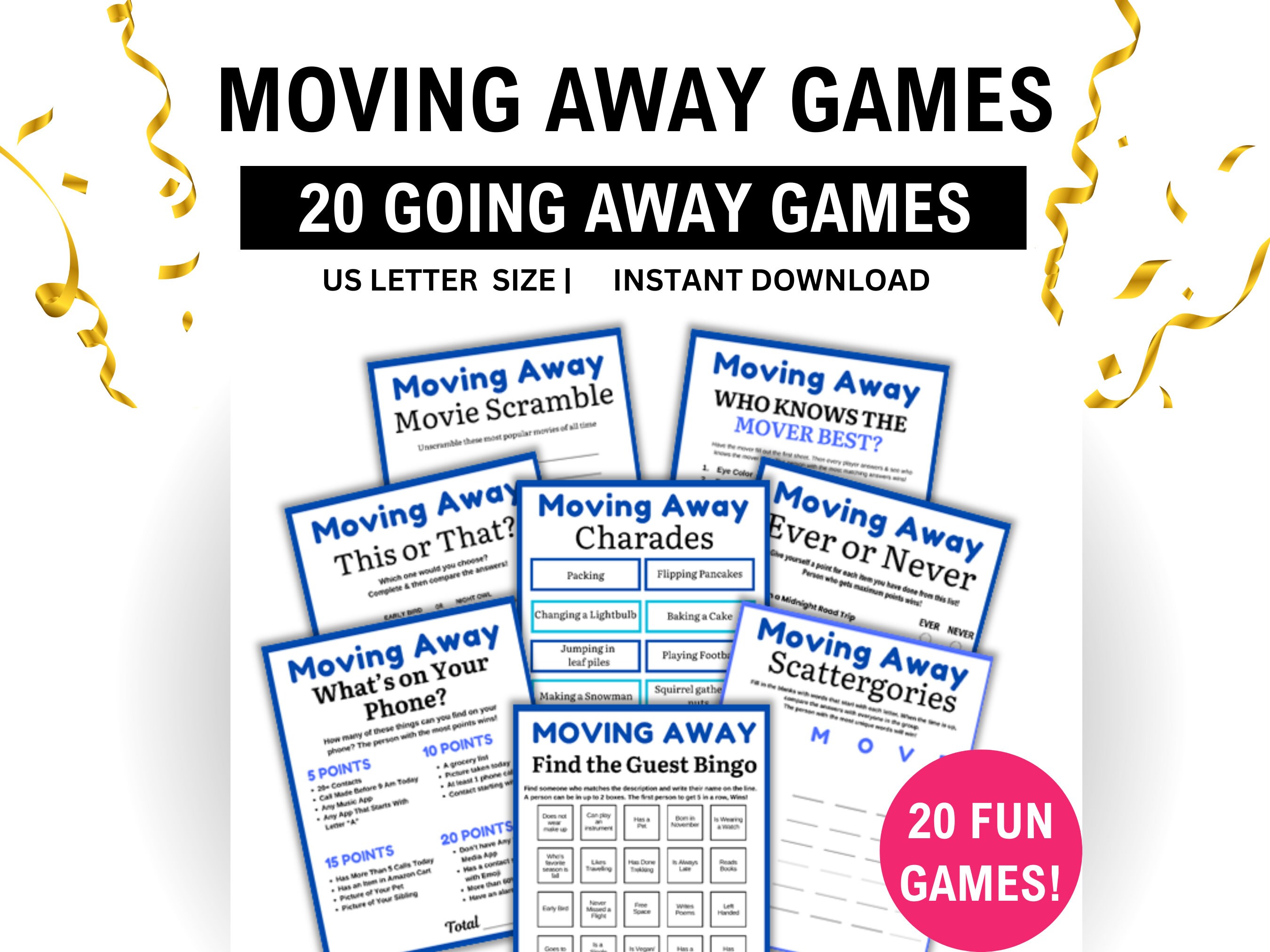 Going Away Party Games-20 Moving Away Games, Farewell Party Bundle ...