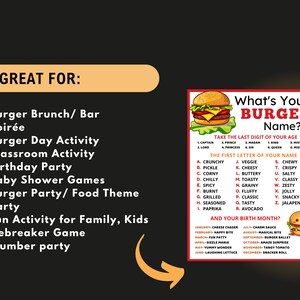 What's Your Burger Name Game With Name Tags & Burger Sign, Burger ...
