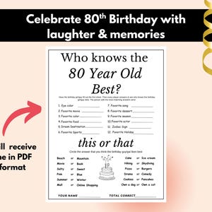 Who Knows the 80 Year Old Best Game, 80th Birthday Game Printable, 80th ...