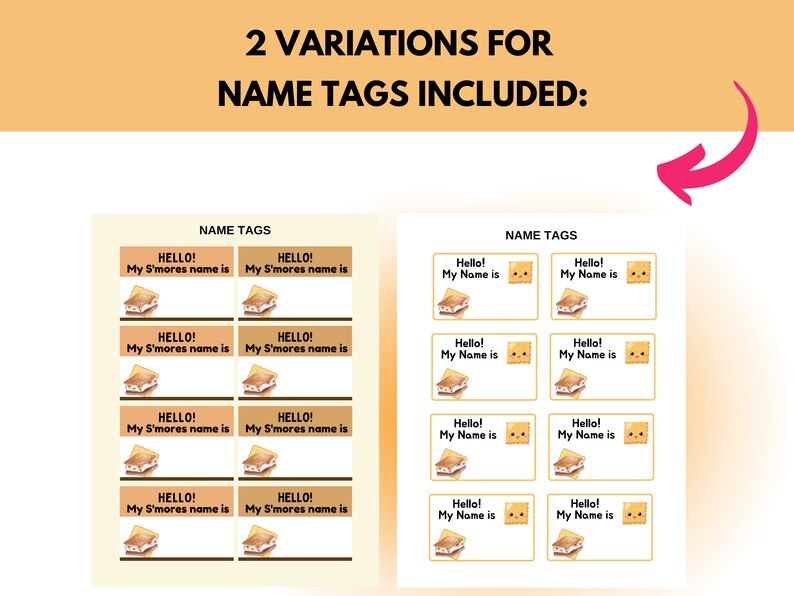 What's Your S'mores Name Game With Name Tags+ Smores Sign, Camp Game, S ...