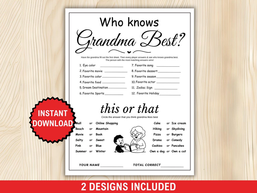 Who Knows Grandma Best, Grandparents Day, Grandma Trivia, Grandma Party ...