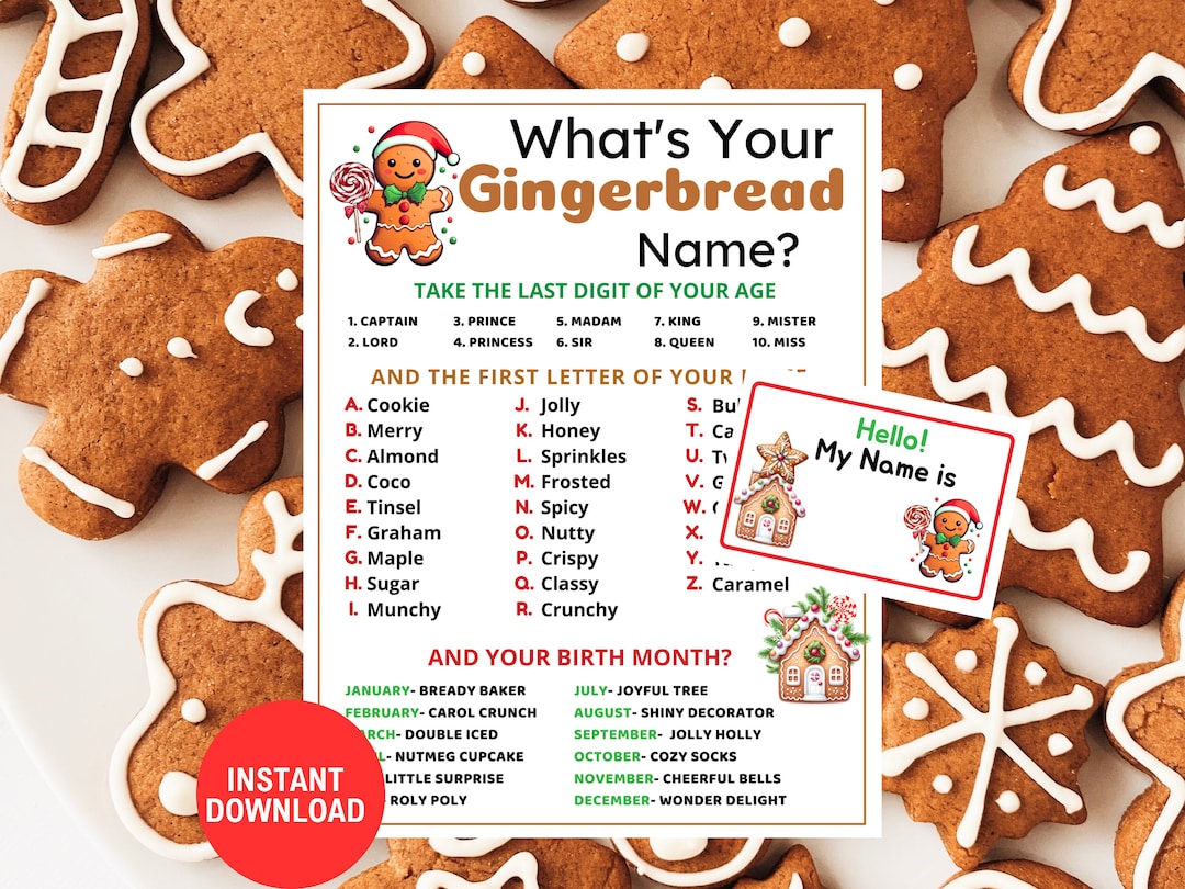What's Your Gingerbread Name Game + Name Sign & Name Tags, Gingerbread ...