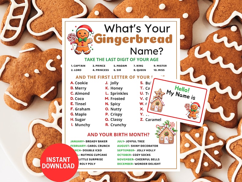 What's Your Gingerbread Name Game + Name Sign & Name Tags, Gingerbread ...
