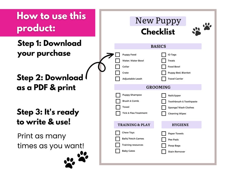 New Puppy Checklist, Puppy Supplies List, Puppy Printable, Checklist ...