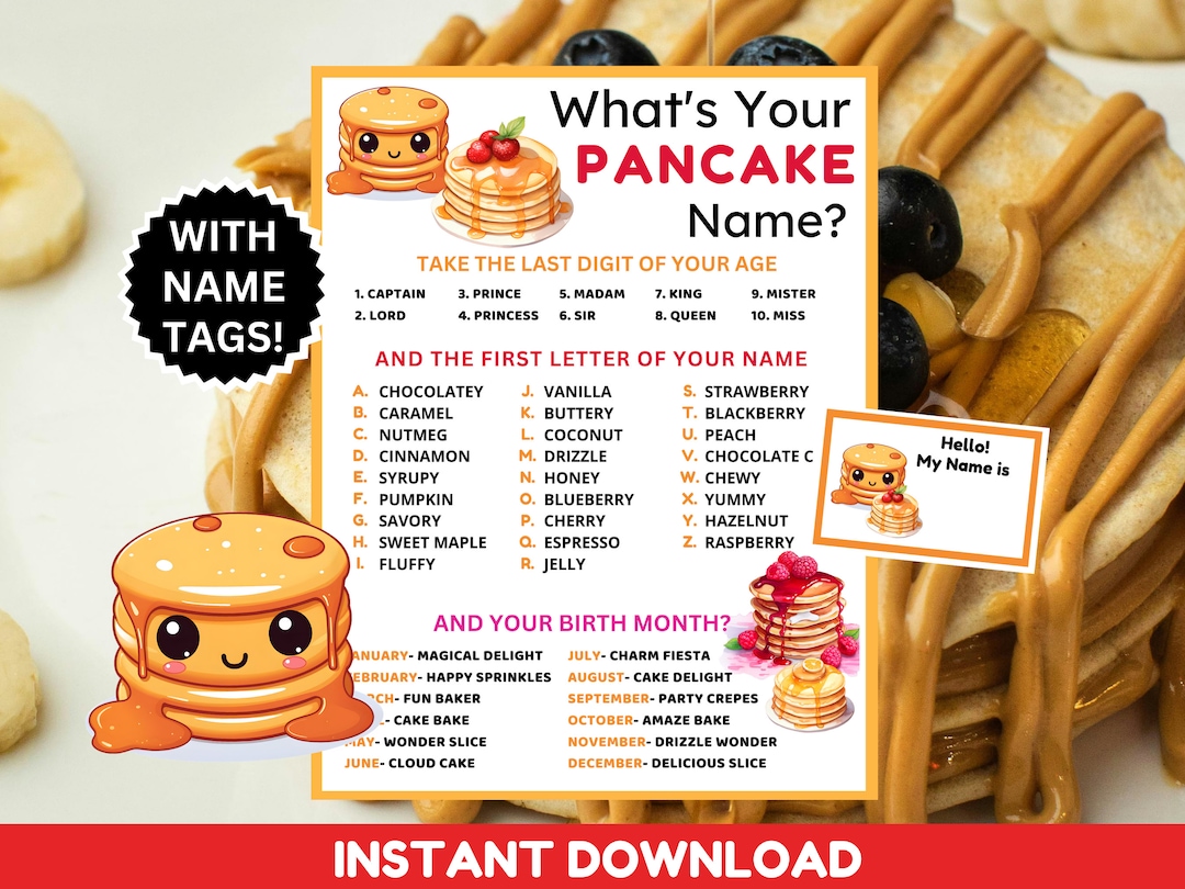 What's Your Pancake Name Game With Nametags & Sign| Pancake Day ...