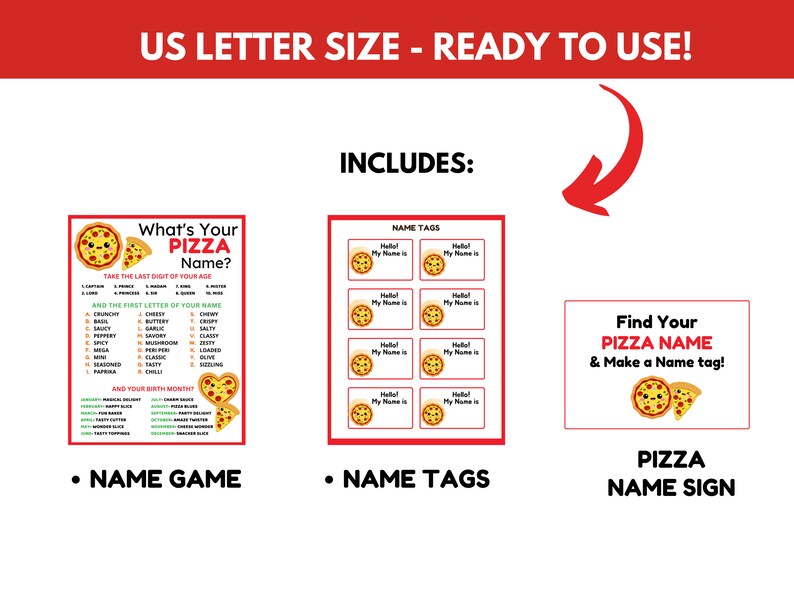 What's Your Pizza Name With Name Tags + Pizza Name Sign, Pizza Day ...