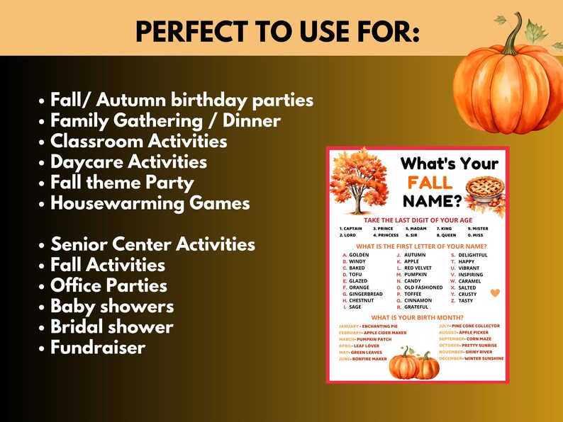 What's Your Fall Name Game With Fall Name Tags + Fall Sign, Fall Party ...