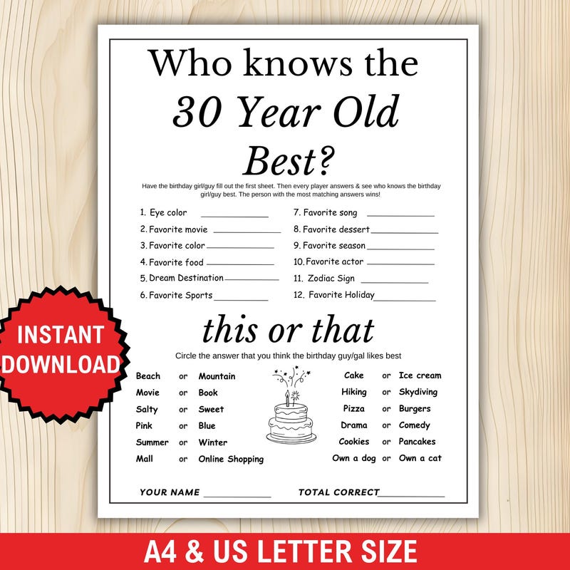 Birthday 30th Game - Etsy
