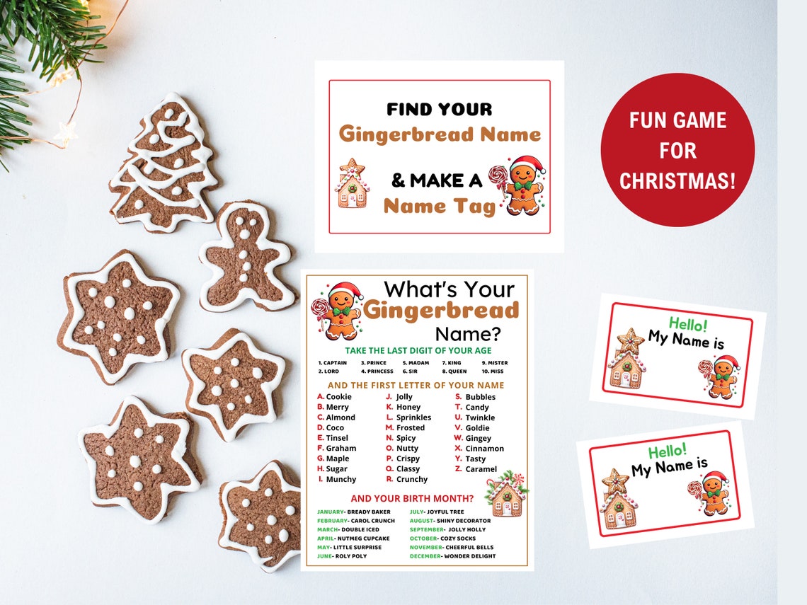 What's Your Gingerbread Name Game + Name Sign & Name Tags, Gingerbread ...