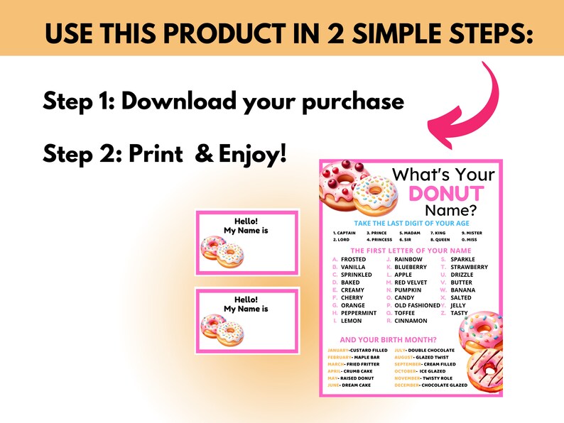 What's Your Donut Name Game With Name Tags + Donut Name Sign, Donut ...