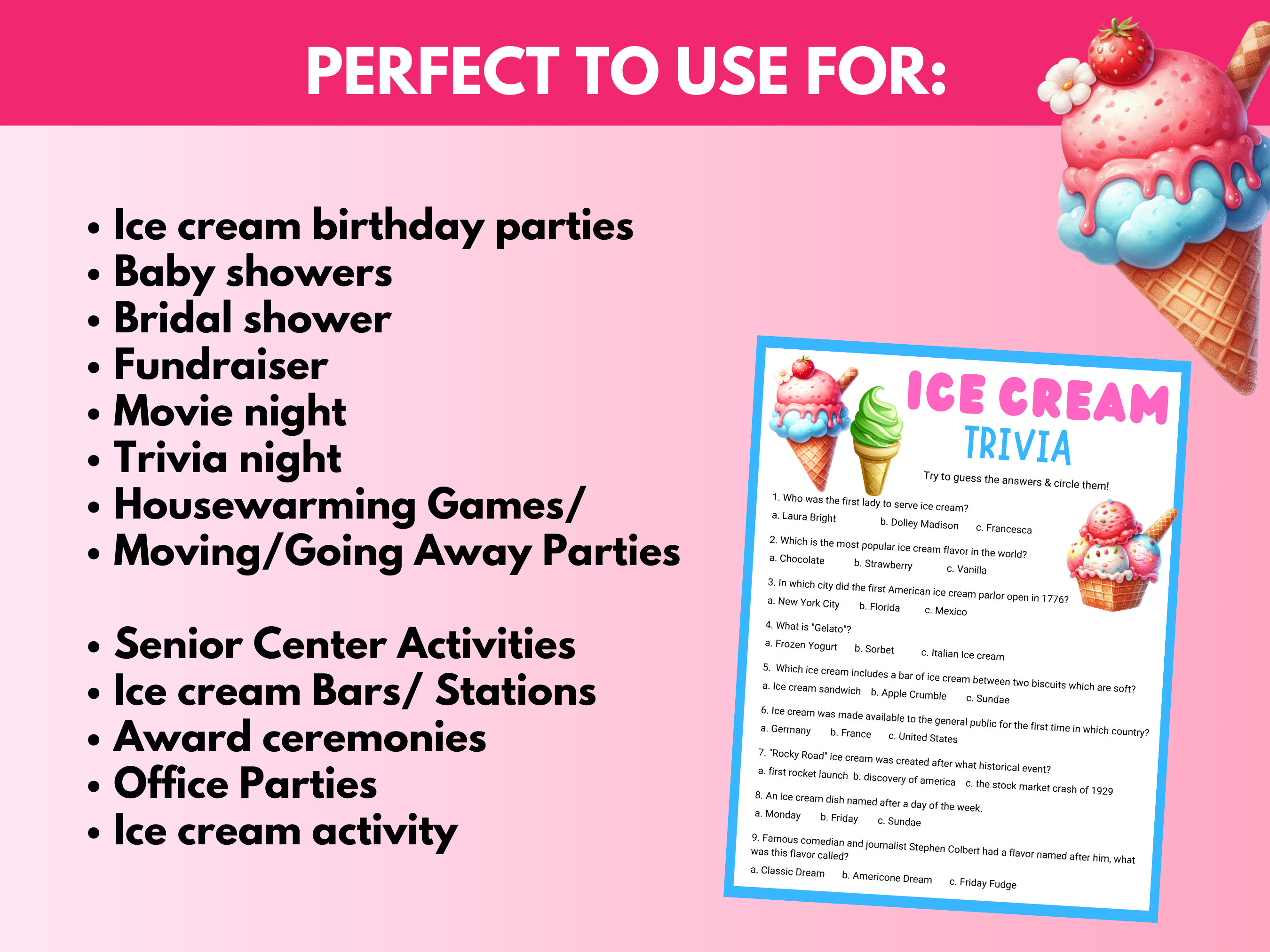 Ice Cream Trivia Game, Ice Cream Party, Ice Cream Themed Bridal Shower ...
