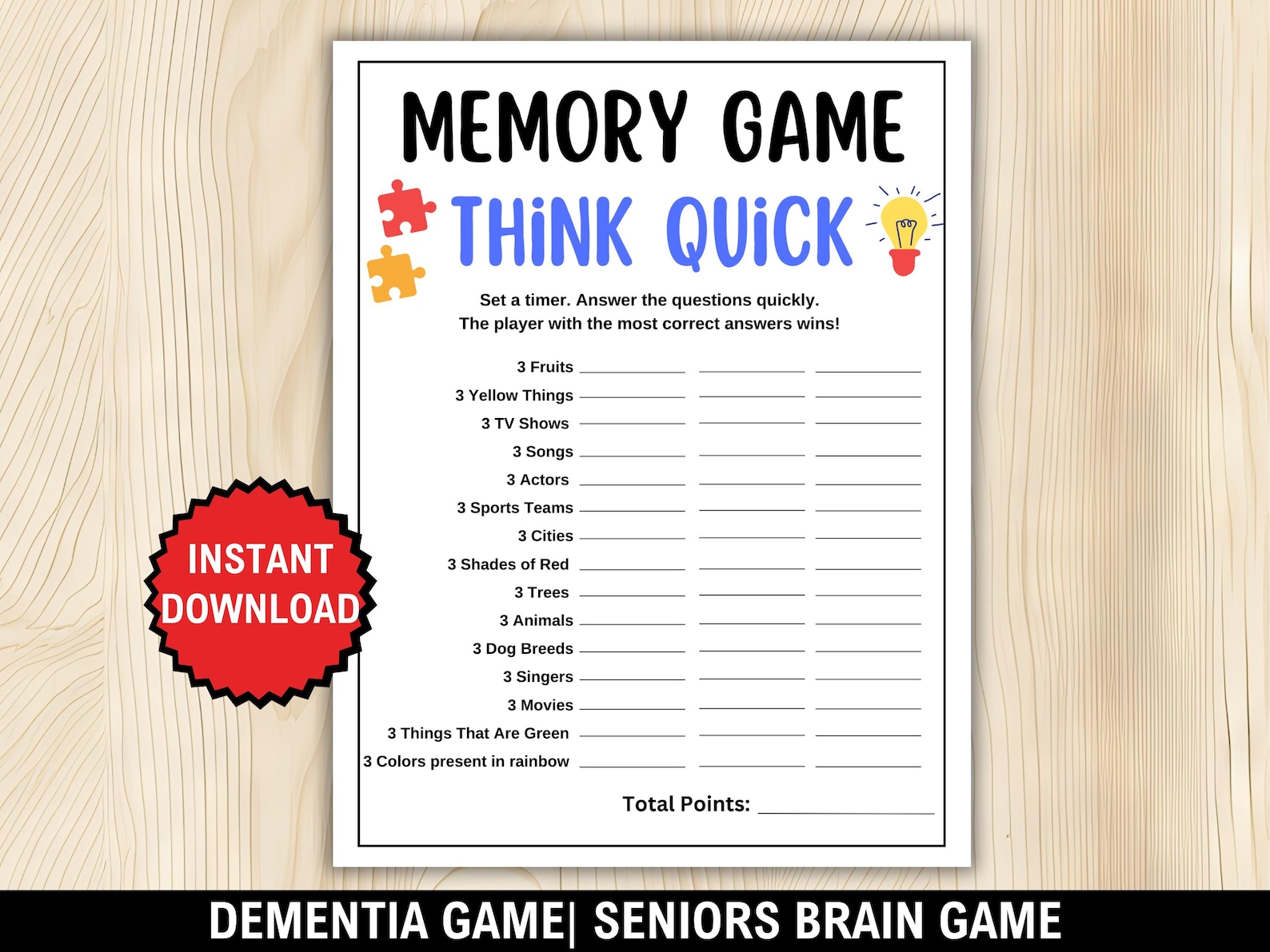 Dementia Think Quick Game, Dementia Activities, Brain Games, Memory ...