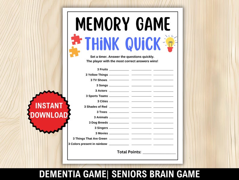 Dementia Think Quick Game, Dementia Activities, Brain Games, Memory ...