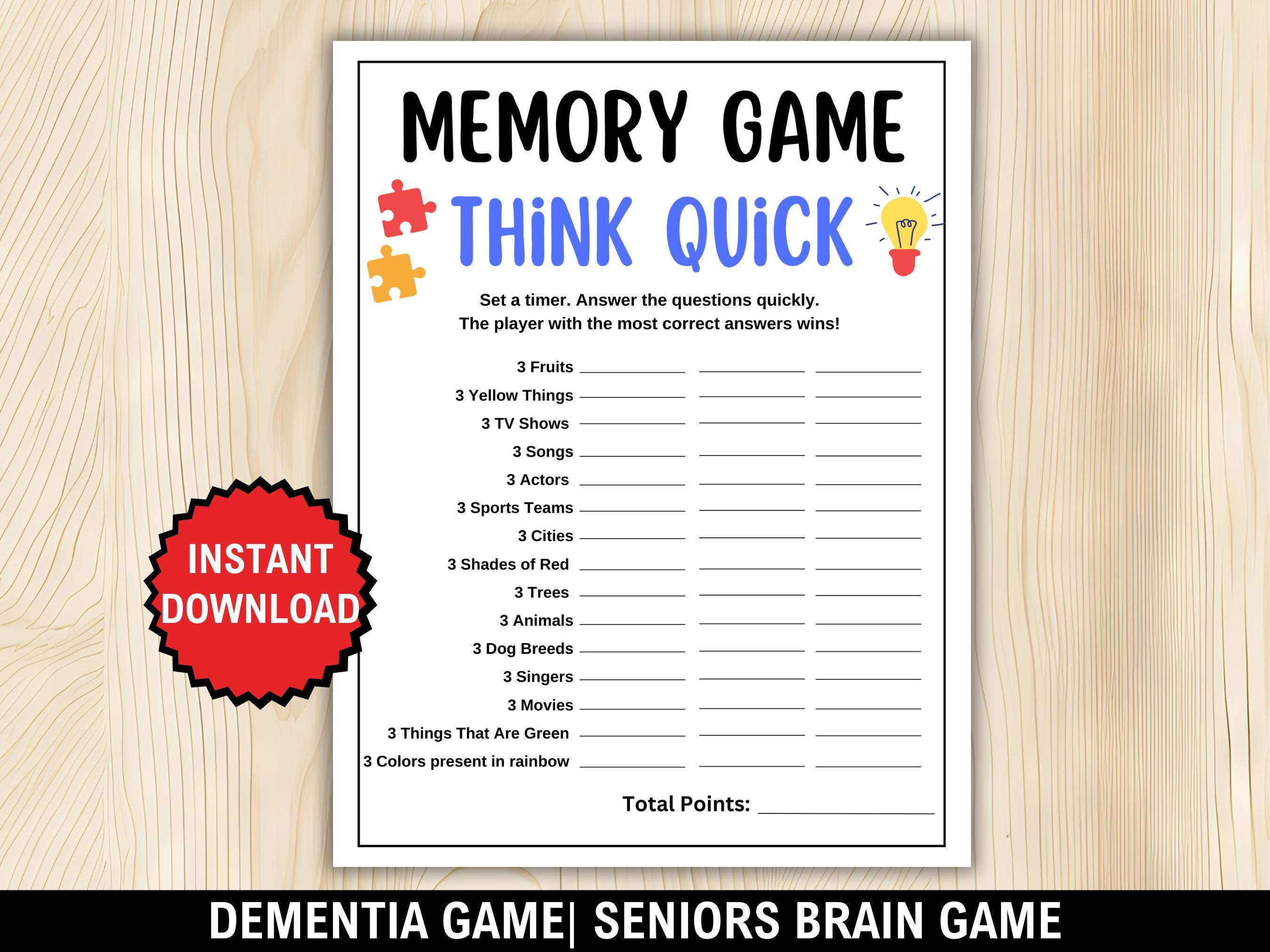 Dementia Think Quick Game, Dementia Activities, Brain Games, Memory ...