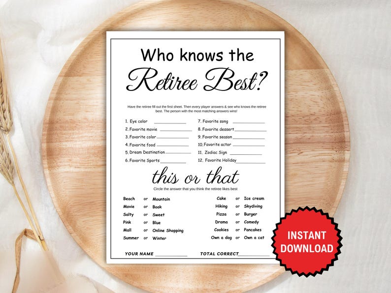 Who Knows the Retiree Best Game, Fun Co-worker Retirement Games, How ...