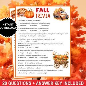 Fall Trivia Game, Autumn Themed Quiz, Fun Fall Activity for Kids and ...