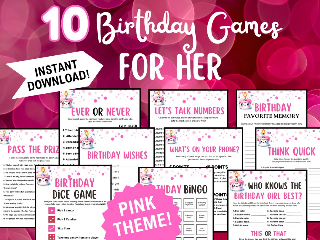 Pink Birthday Games Bundle, 10 Girls Birthday Games, Princess Birthday ...