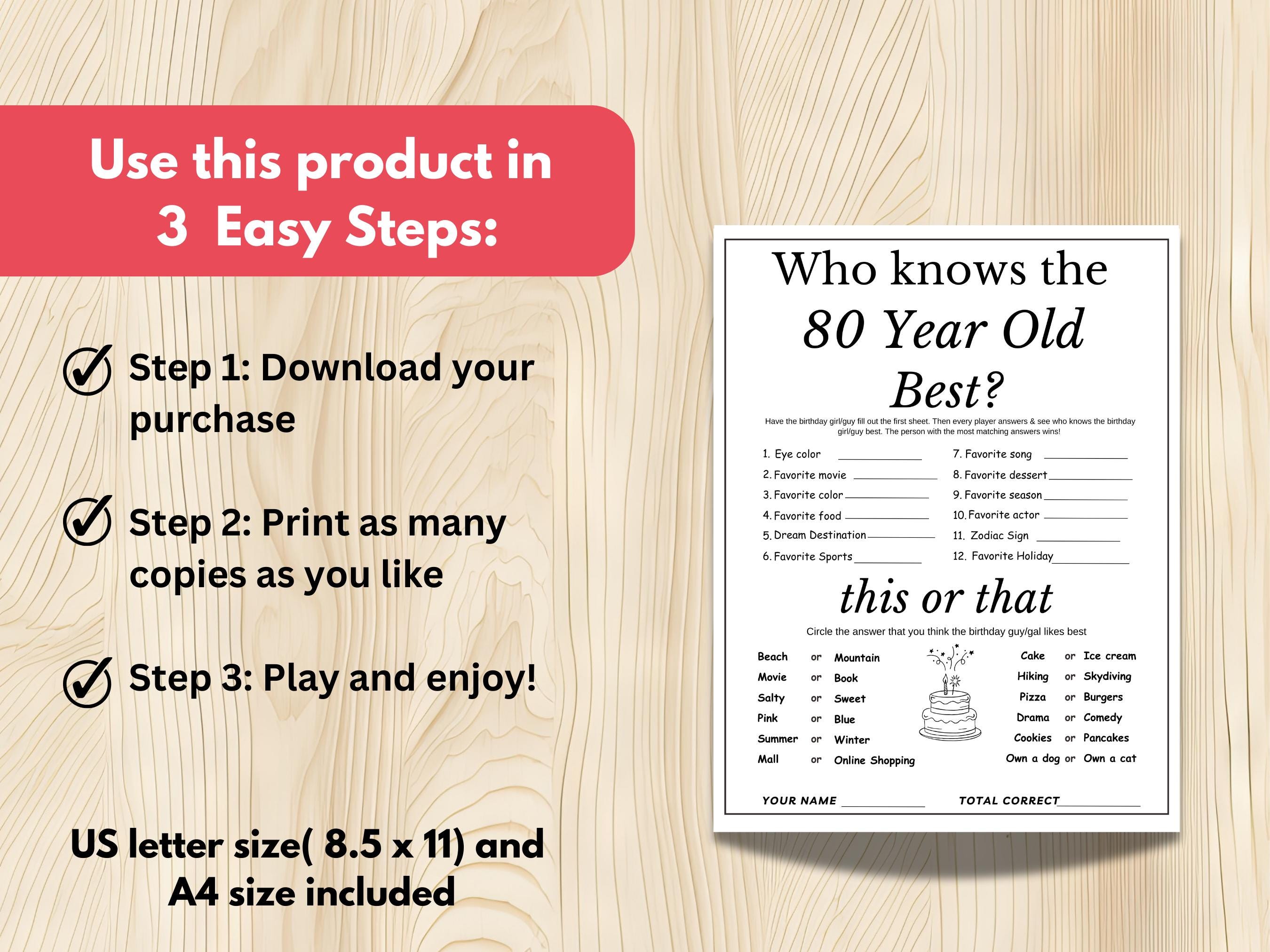 Who Knows the 80 Year Old Best Game, 80th Birthday Game Printable, 80th ...