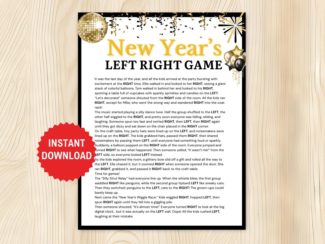 New Years Left Right Game 2026, New Years Pass the Prize Game, New Year ...