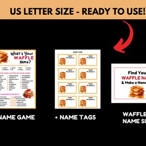 What's Your Waffle Name Game With Name Tags + Waffle Sign, Waffle Party ...