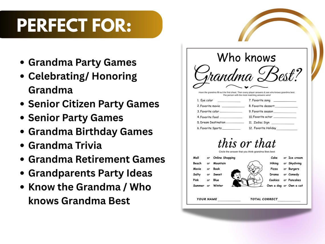 Who Knows Grandma Best, Grandparents Day, Grandma Trivia, Grandma Party ...