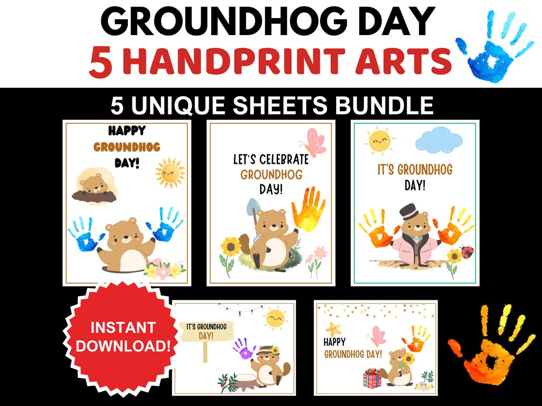 Groundhog Day Handprint Bundle- 5 Unique Sheets, Groundhog Day Activity ...