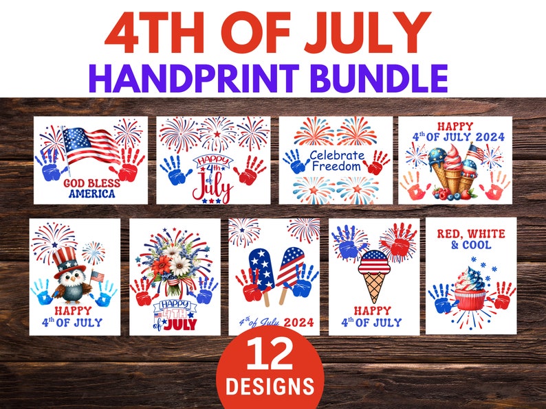 4th of July Handprint Bundle 12 Designs, July 4th Handprint Crafts ...
