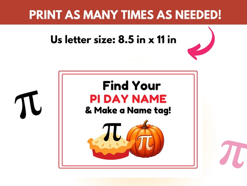What's Your Pi Day Name Game With Name Tags and Sign, Pi Day Printable for Kids and Adults, Pi ...