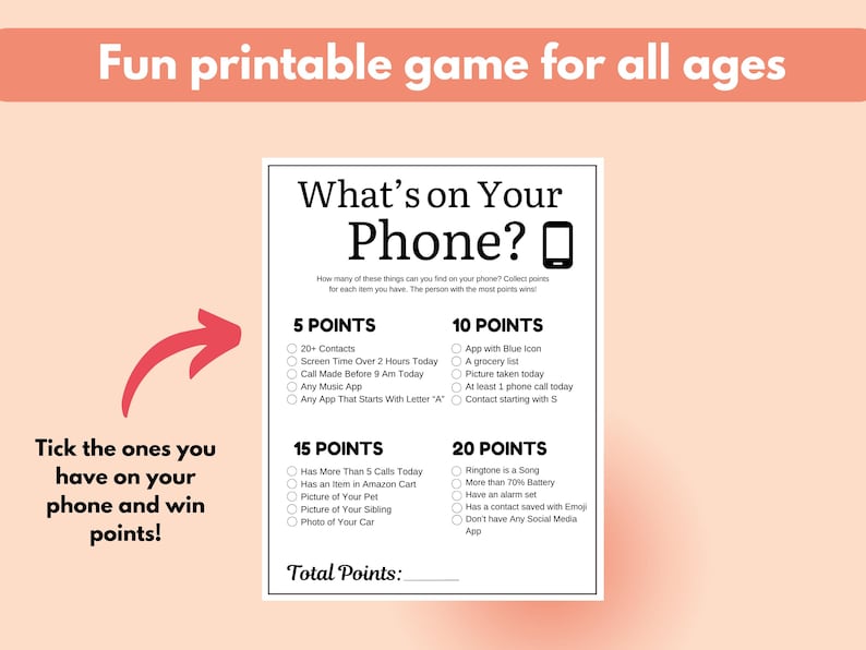 What's on Your Phone Game Printable, Cell Phone Game, Family Reunion ...