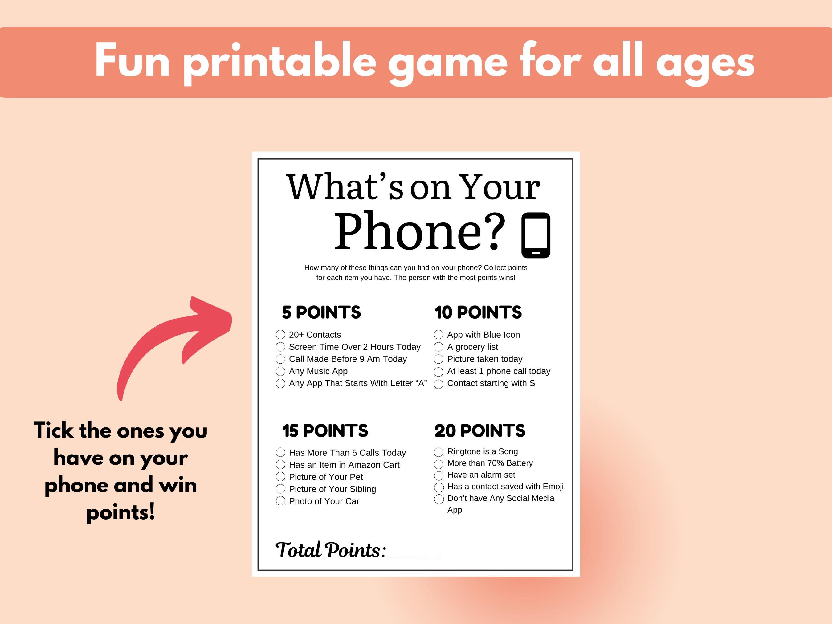 What's on Your Phone Game Printable, Cell Phone Game, Family Reunion ...