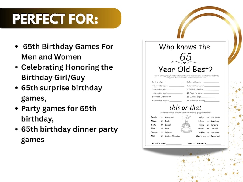Who Knows the 65 Year Old Best Game, 65th Birthday Game, Printable ...