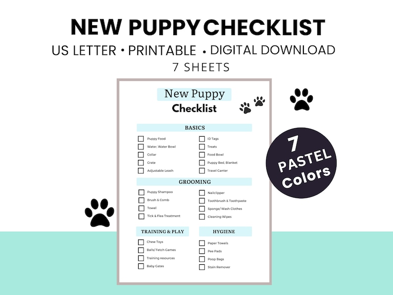 New Puppy Checklist, Puppy Supplies List, Puppy Printable, Checklist ...