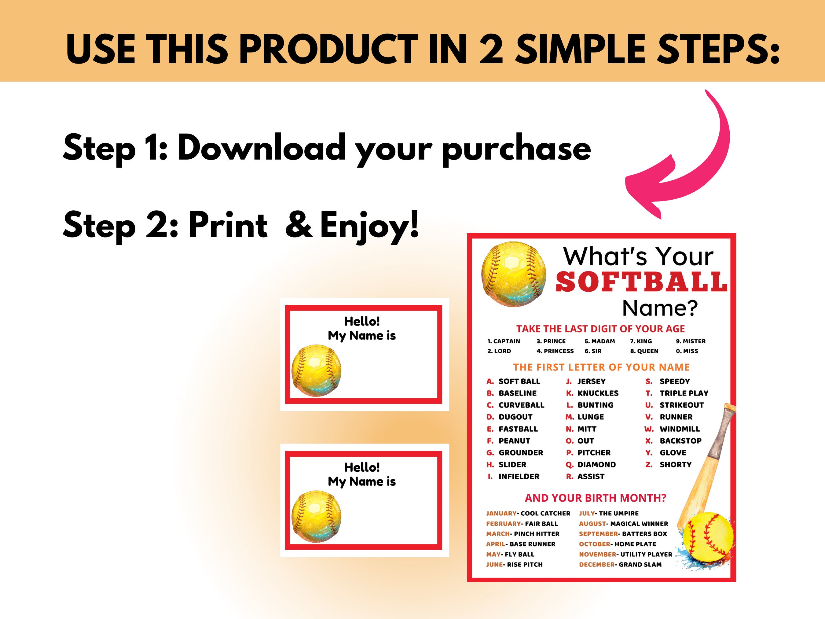 What's Your Softball Name Game With Name Tags & Softball Sign, Softball ...