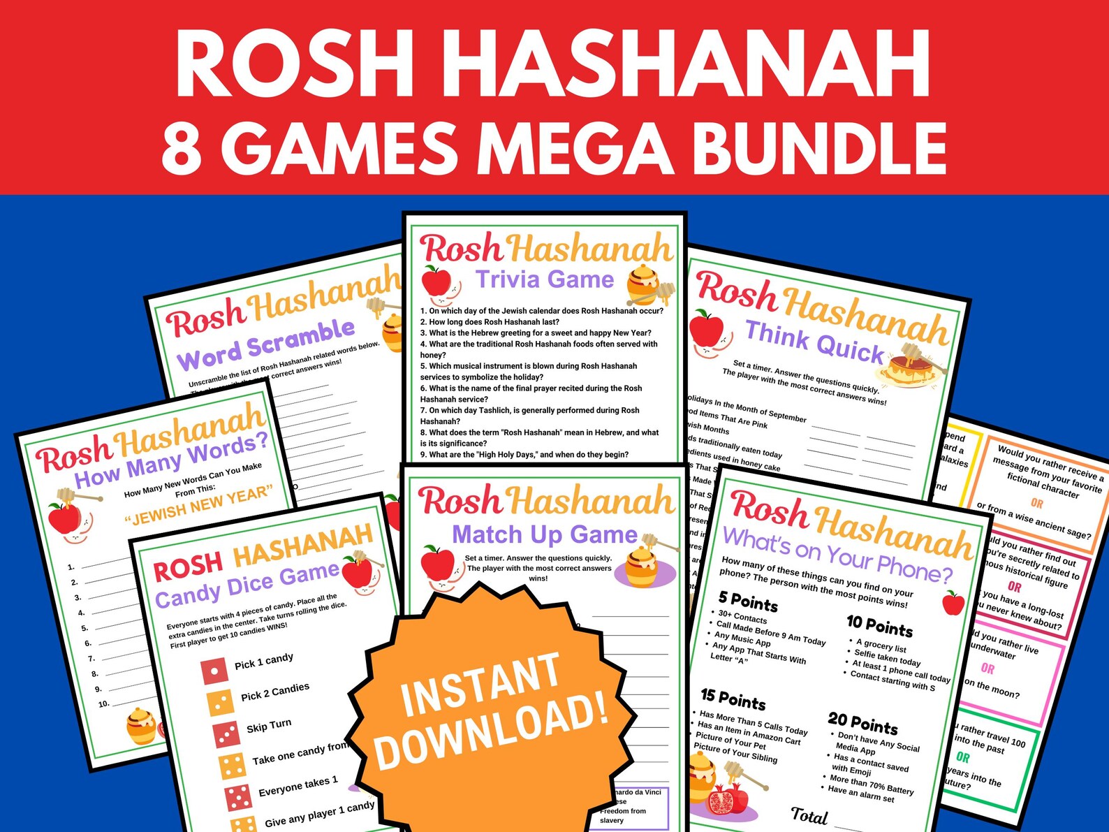 Rosh Hashanah Games Bundle, Rosh Hashanah Trivia, Would You Rather ...