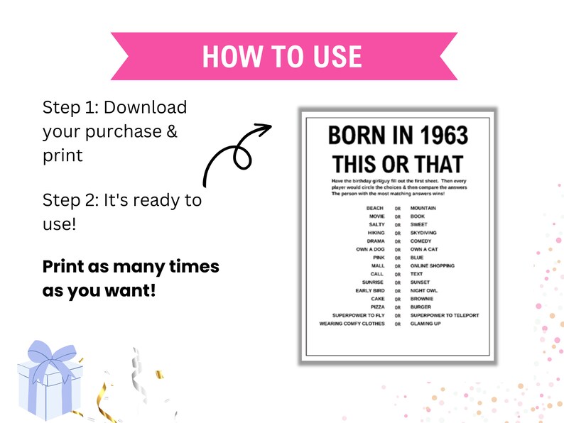 60th Birthday Party Games | Born in 1963 Game | 1963 Games, 1963 ...