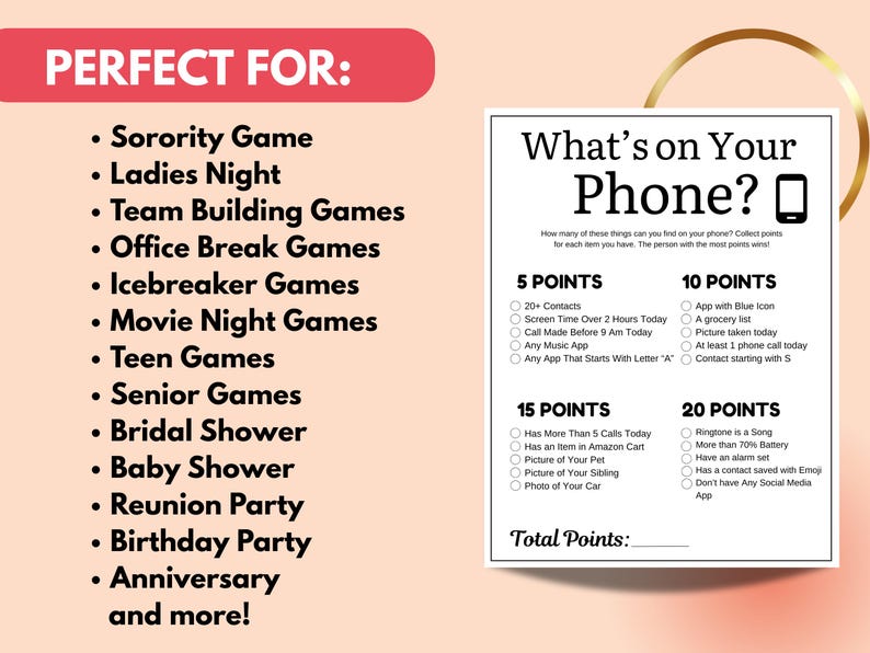 What's on Your Phone Game Printable, Cell Phone Game, Family Reunion ...
